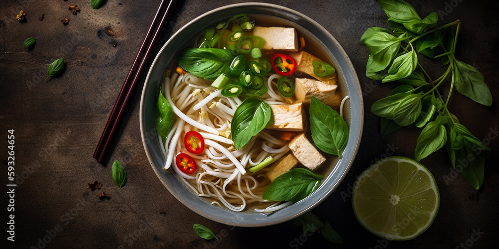 tasty and healthy vietnamese pho soup with mung bean sprouts and tofu ...