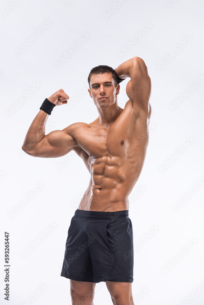 Man athlete isolated on white background. Gym full body workout ...