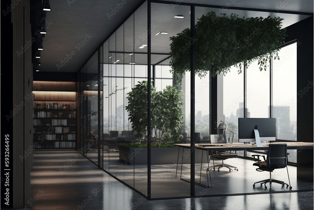 A stunning typical floor luxury office room interior, with a full ...