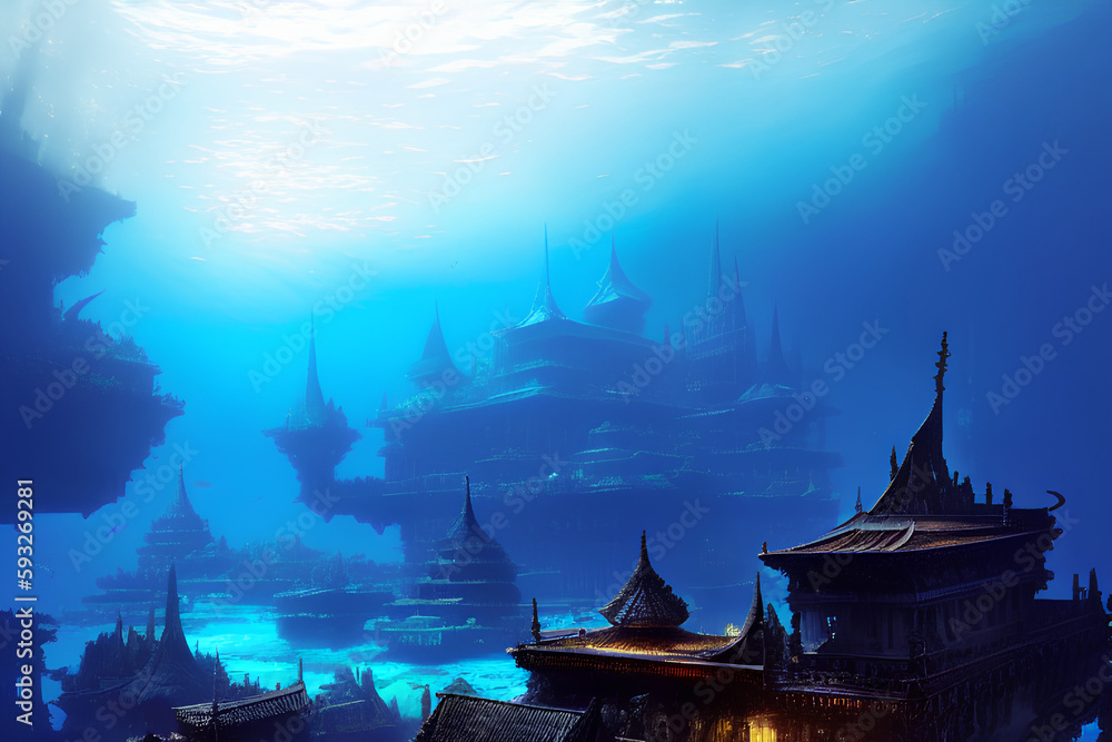 An ancient temple in a lost and forgotten city, constructed undersea ...
