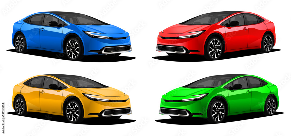realistic vector car with gradients perspective and red, blue, green ...