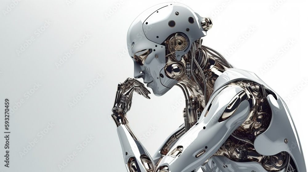 Artificial Intelligence Robot thinking and wondering. AI and ...