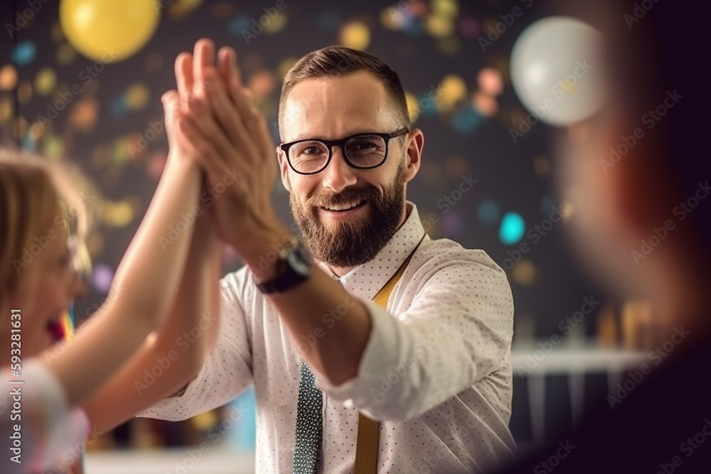 banner, A photo of a teacher celebrating a student's success or ...