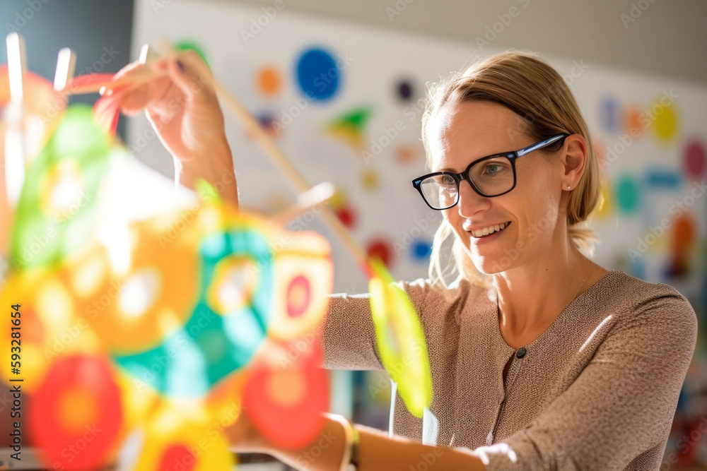 banner, A photo of a teacher using props or visual aids to make a ...