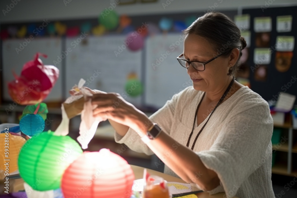 banner, A photo of a teacher using props or visual aids to make a ...