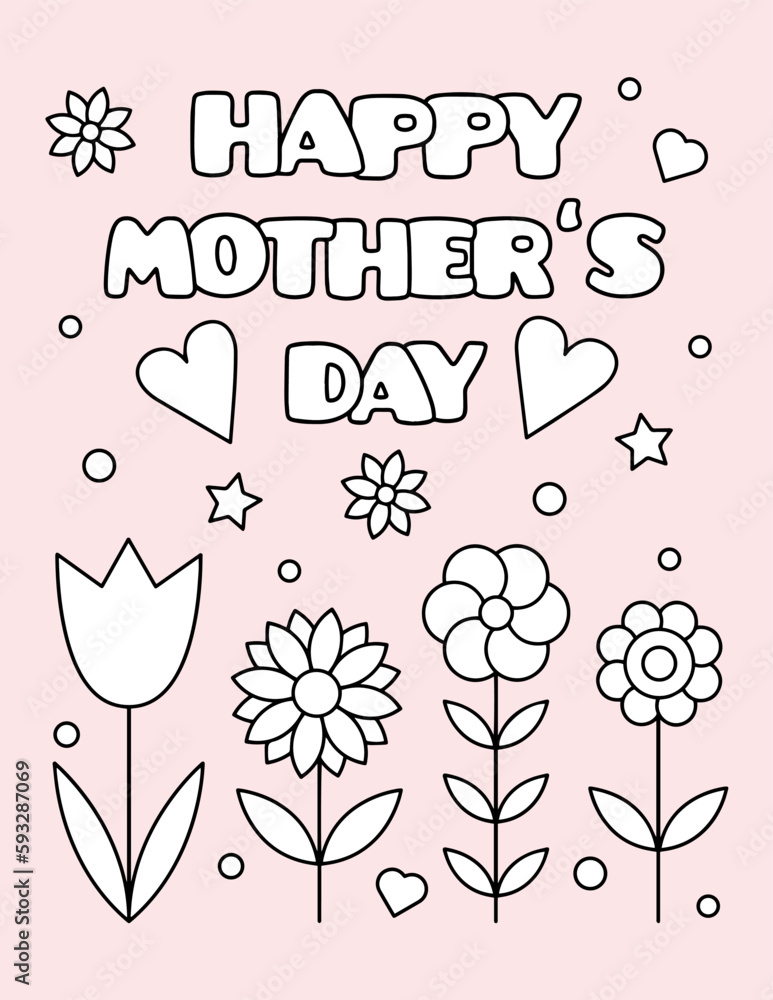 Mothers Day Coloring Page, Happy Mothers Day, Greeting Card Vector ...