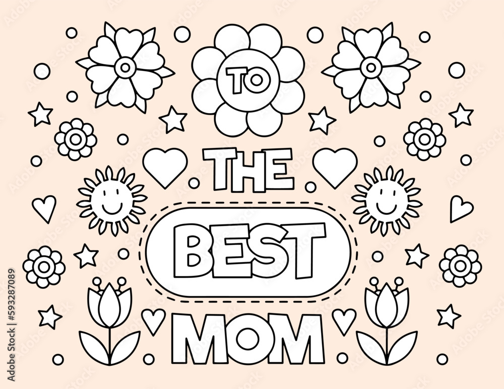 Mothers Day Coloring Page, Happy Mothers Day, Greeting Card Vector ...