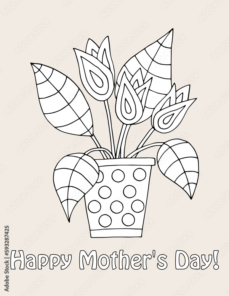 Mothers Day Coloring Page, Happy Mothers Day, Greeting Card Vector ...