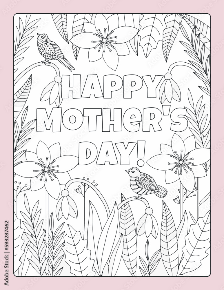 Mothers Day Coloring Page, Happy Mothers Day, Greeting Card Vector ...