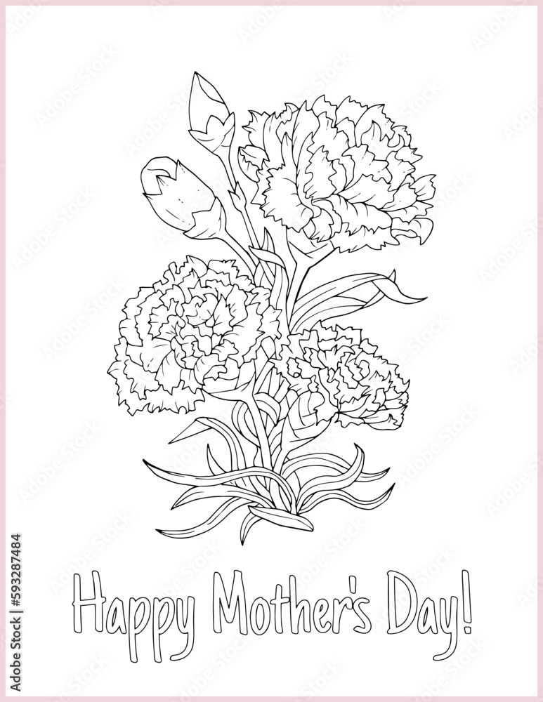Mothers Day Coloring Page, Happy Mothers Day, Greeting Card Vector ...