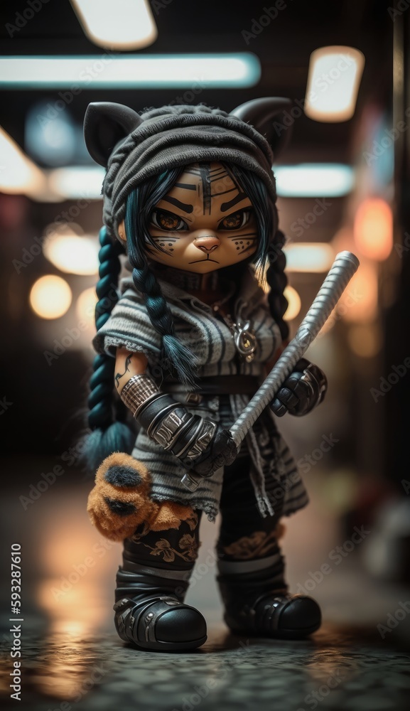 Cyber doll ninja girl in cosplay outfit with cyberpunk ears, modern toy ...