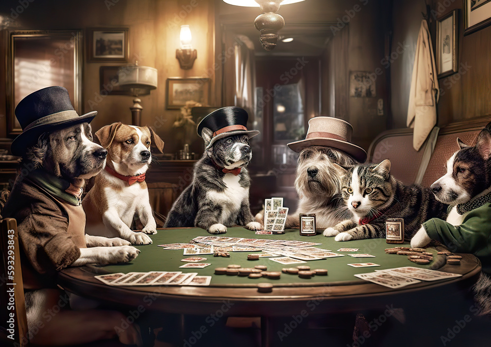 Very cool animals playing poker at the poker table, illustration with a ...