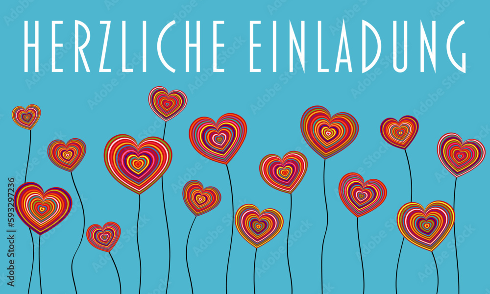 Herzliche Einladung - Schriftzug in deutscher Sprache. Einladungskarte ...