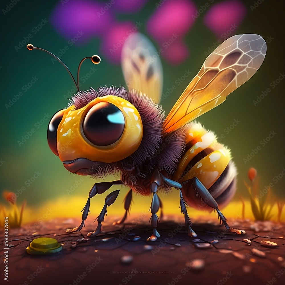 jorgealan stingless melipona bee cartoon, cute brave, vivid colour ...