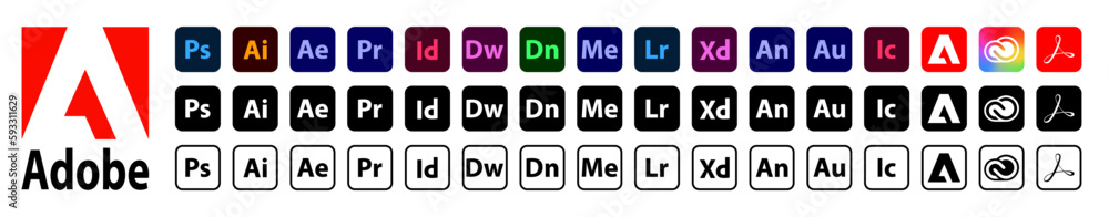 Set of Adobe product logoadobe, illustrator, photoshop, creative cloud ...