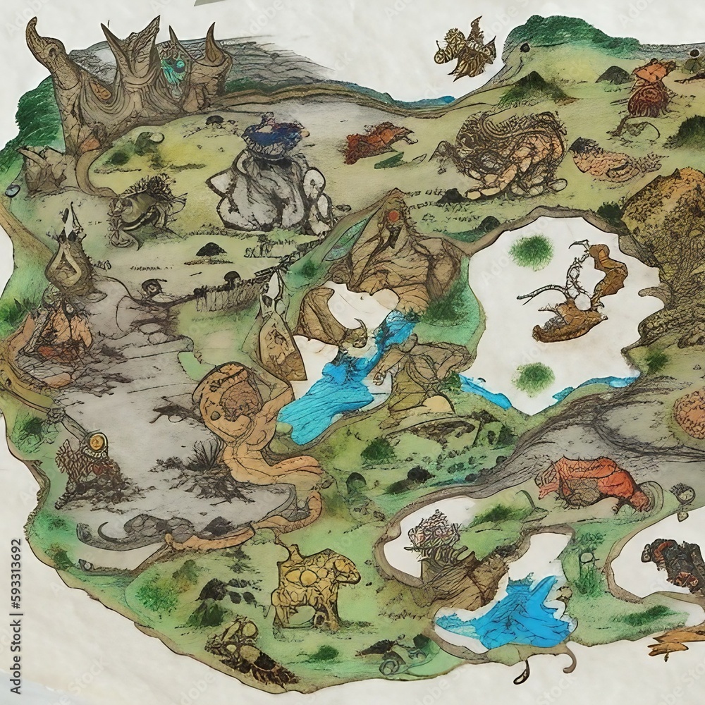 Fantasy Map With Islands, Creatures, And Vegetation, Generative AI ...