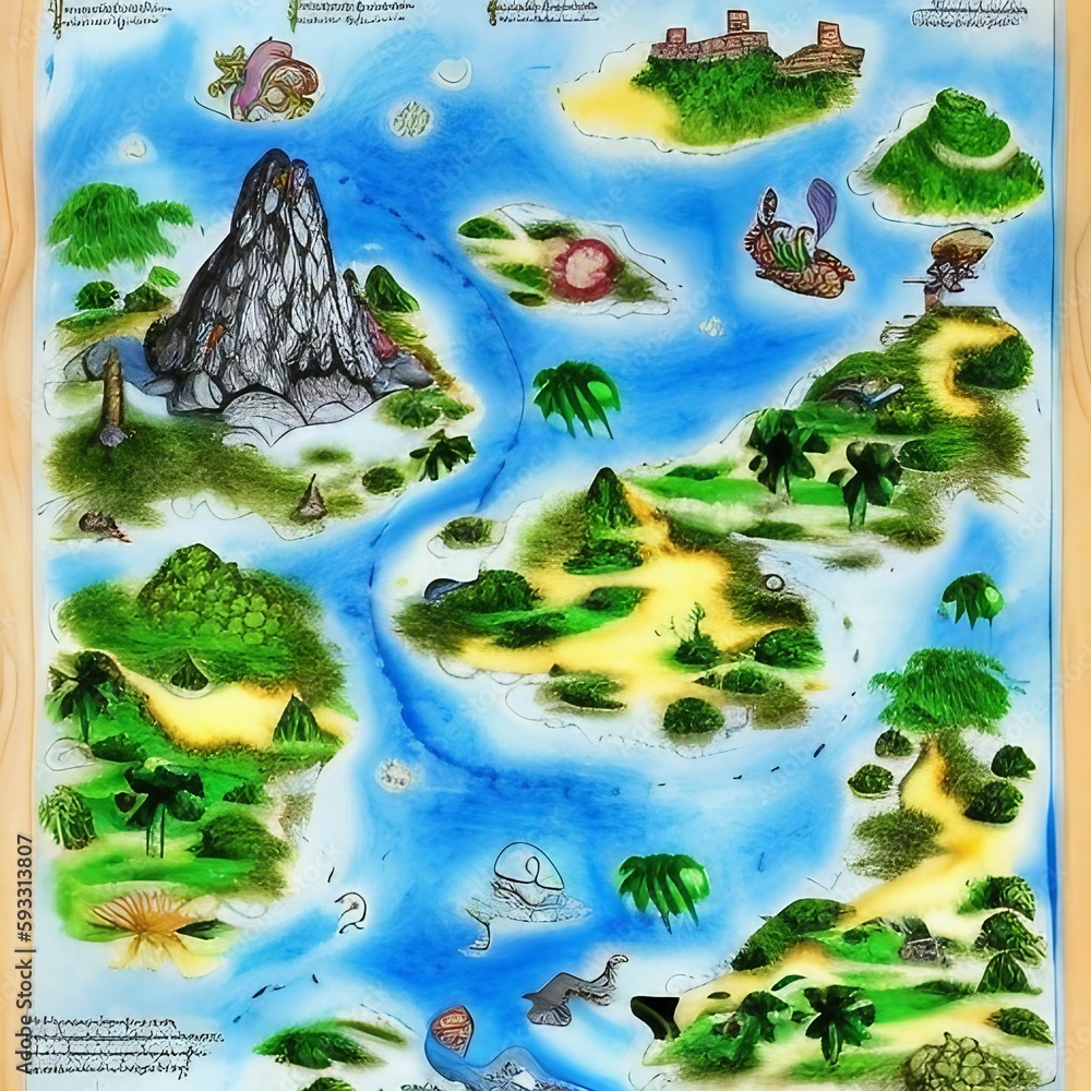 Fantasy Map With Islands, Creatures, And Vegetation, Generative AI ...