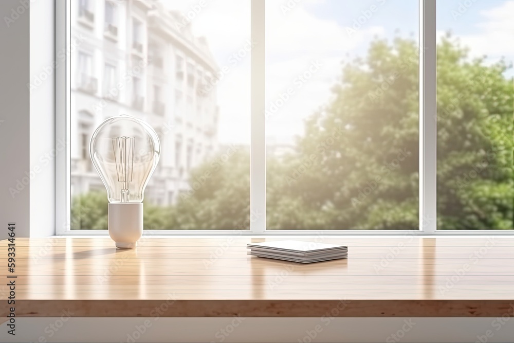 With a wood top and a light bulb that can be seen through the window, a ...