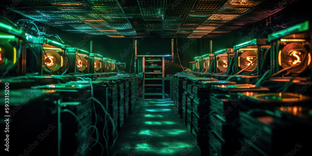 computer server room with rows of racks and equipment Stock ...