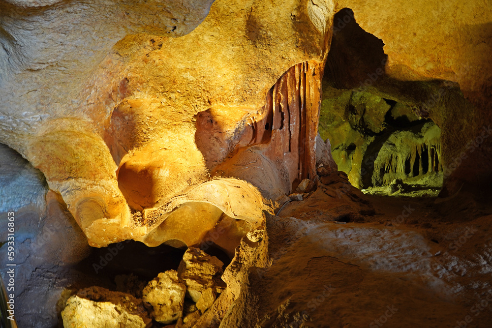Poster rock formations inside the stone well cave in taşkuyu tarsus ...