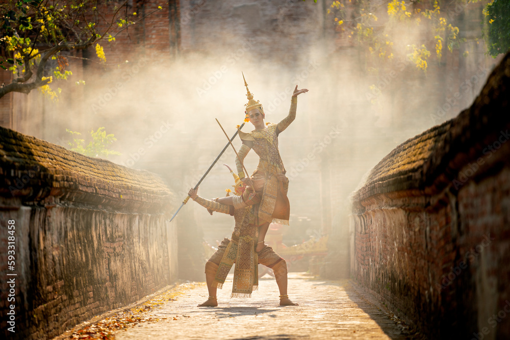 Khon or traditional Thai classic masked from the Ramakien characters ...