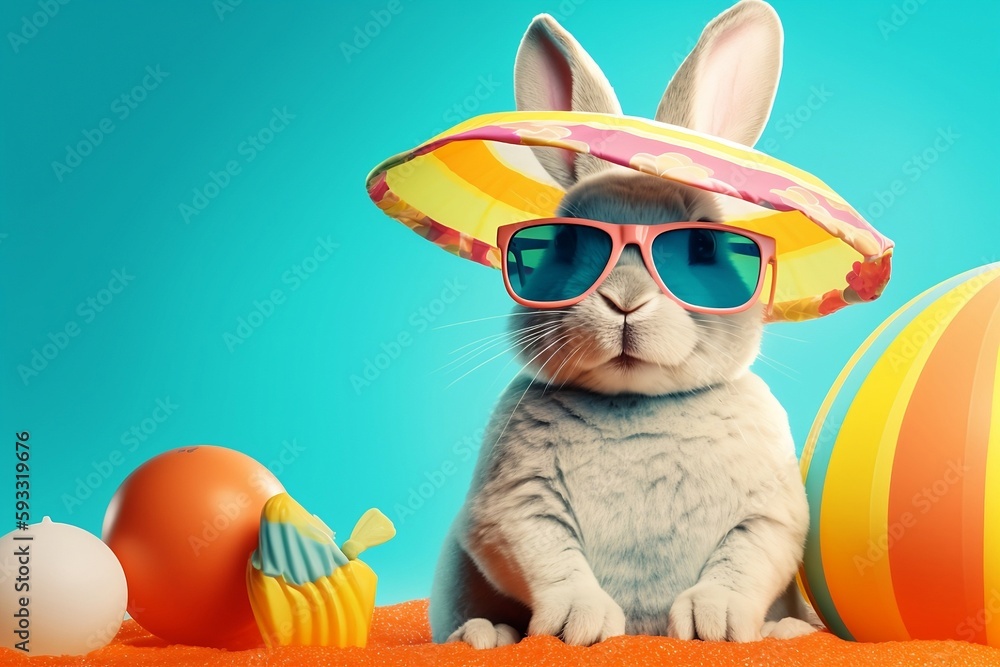 ภาพประกอบสต็อก Summer Bunny - A playful and carefree white rabbit ...