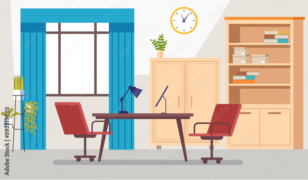 Office interior space workspace modern desk concept. Vector cartoon ...