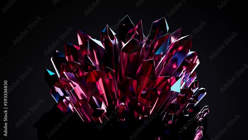Precious crystals turning. Slow looped animation of rotating ruby red ...