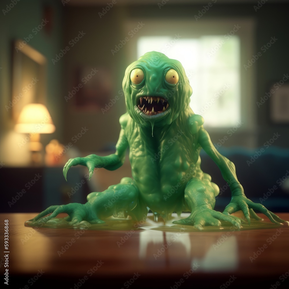 Green slimy monster with diffuse background. Made with Generative AI ...