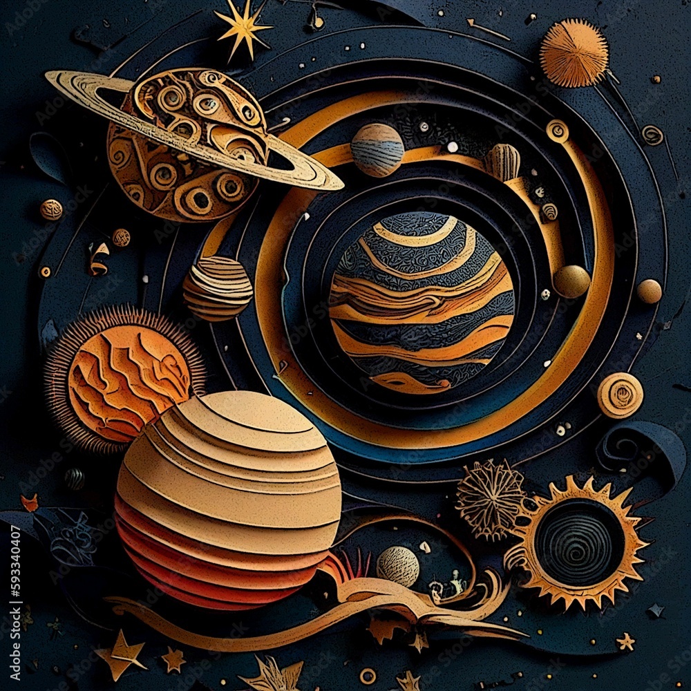 Paper-cut art illustration of a solar system in an outer space setting ...