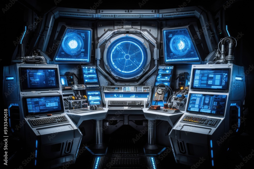Control panels in the cockpit of a spaceship. Generative AI Stock ...