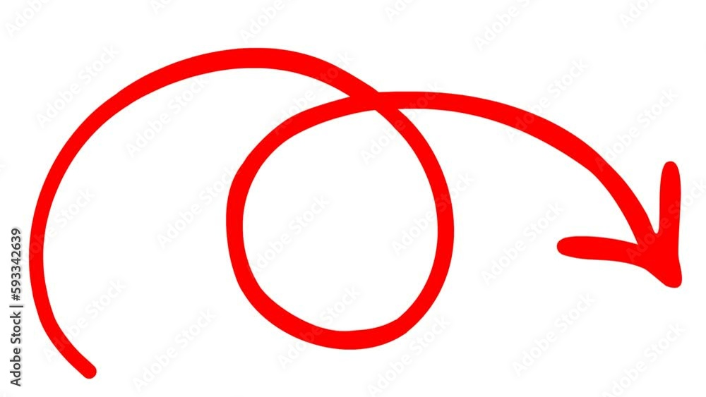 Animated symbol of arrow with loop. Hand drawn red arrow points to the ...