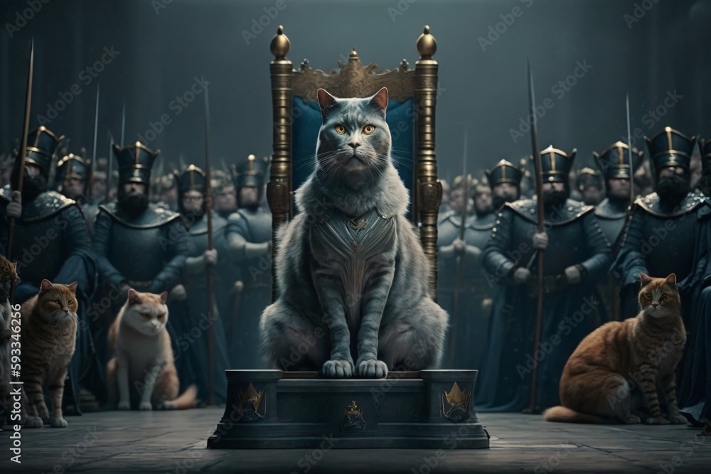 Cat sitting on a throne and is king. Designed using generative ai ...