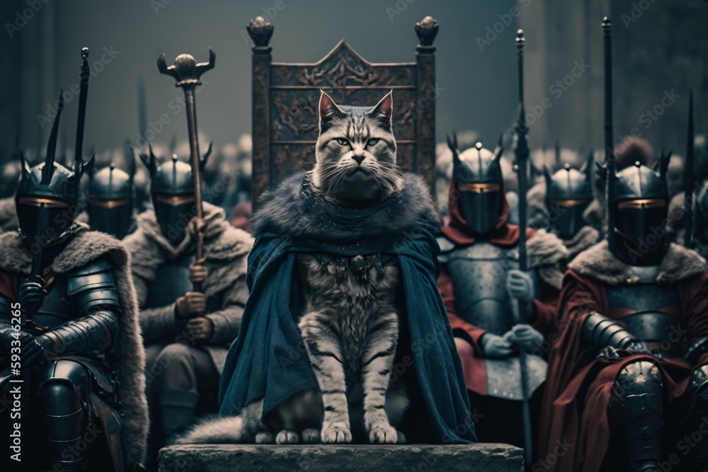 Cat sitting on a throne and is king. Designed using generative ai ...