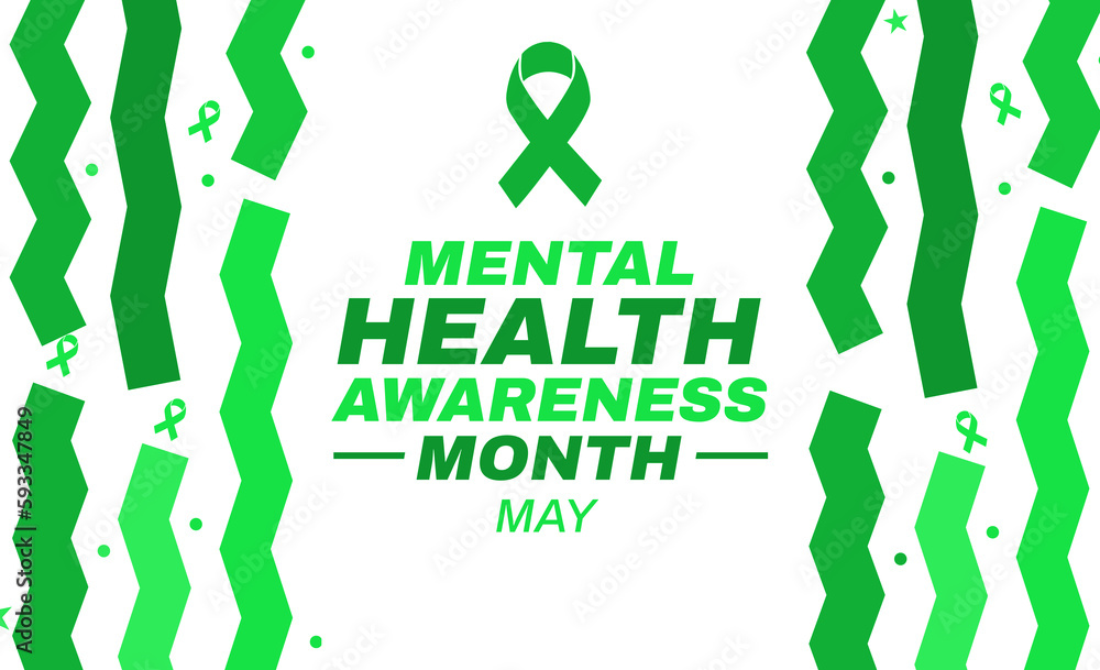 Mental Health Awareness month background design with ribbon, shapes and ...