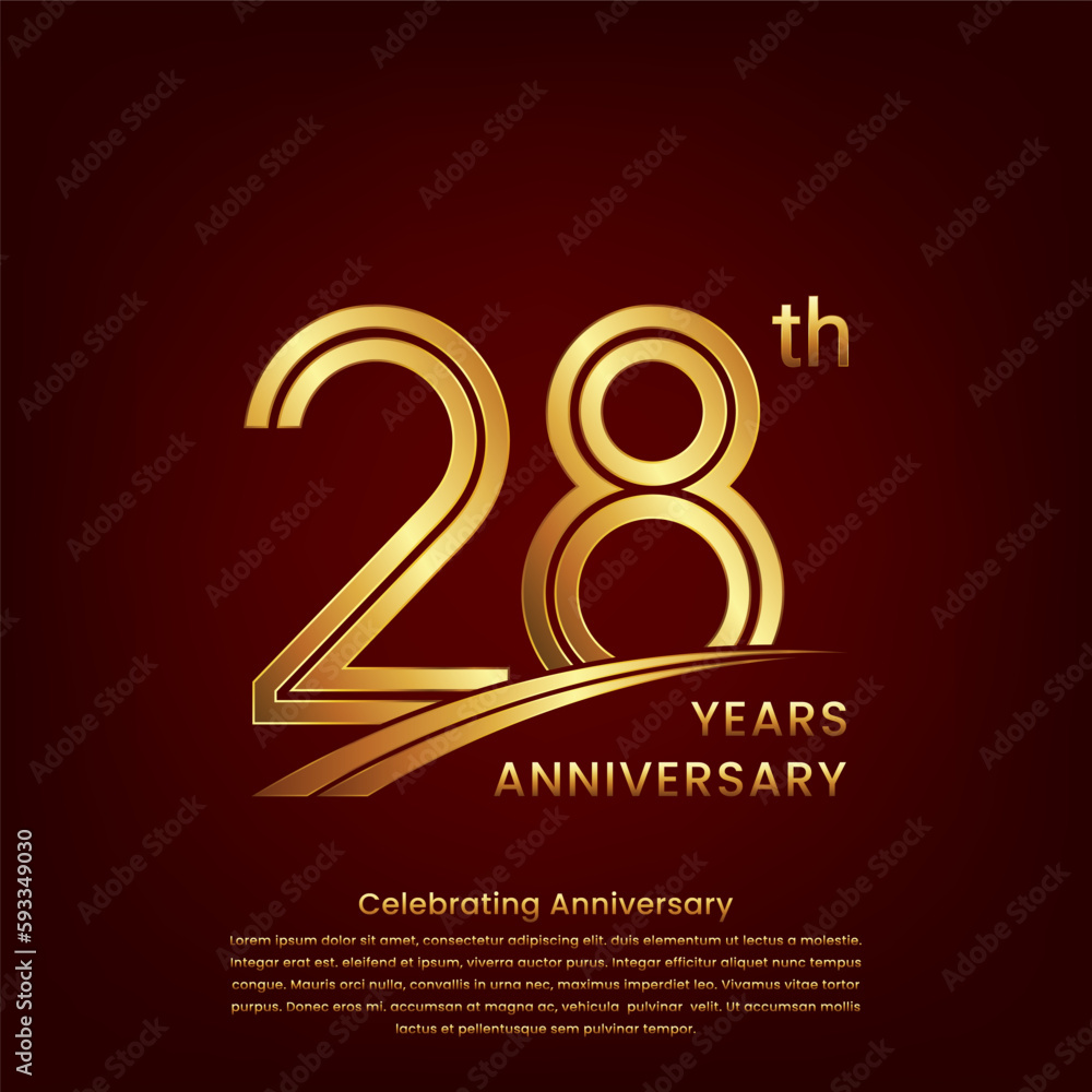 28th Anniversary logo with double line concept design, Golden number ...