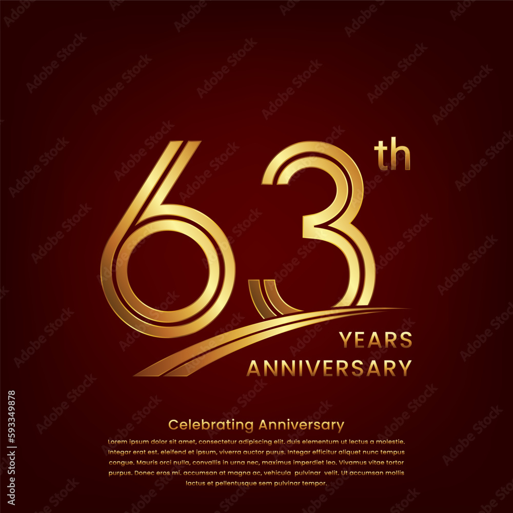 63th Anniversary logo with double line concept design, Golden number ...