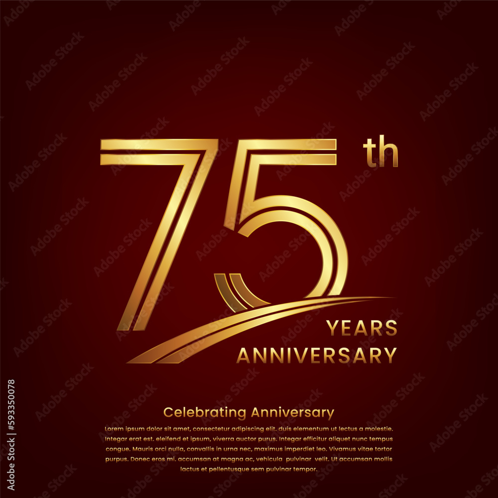 75th Anniversary logo with double line concept design, Golden number ...