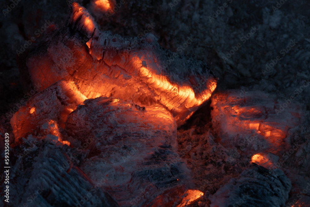 Wood fire. Burning embers with bright color. Wood fire with hot embers ...