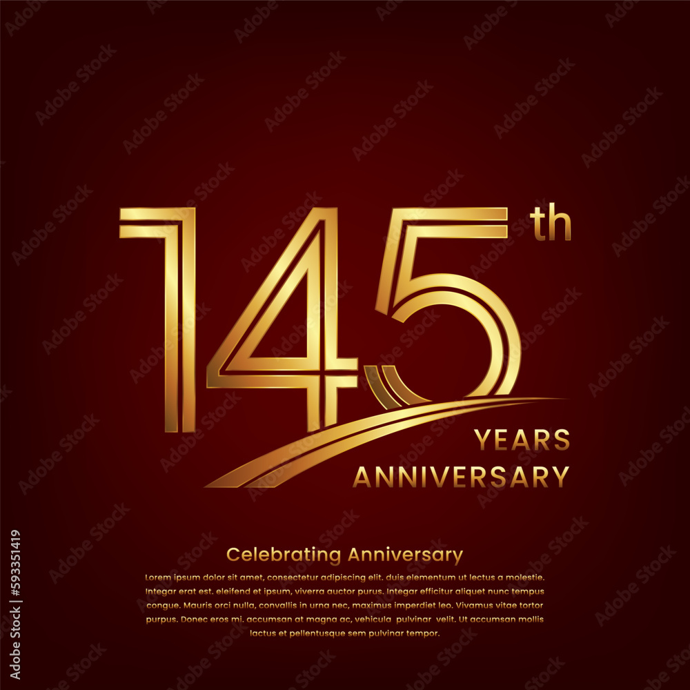 145th Anniversary logo with double line concept design, Golden number ...