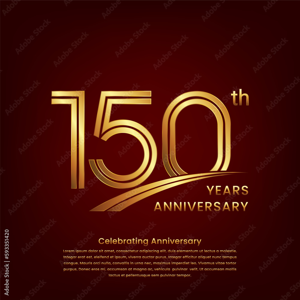 150th Anniversary logo with double line concept design, Golden number ...