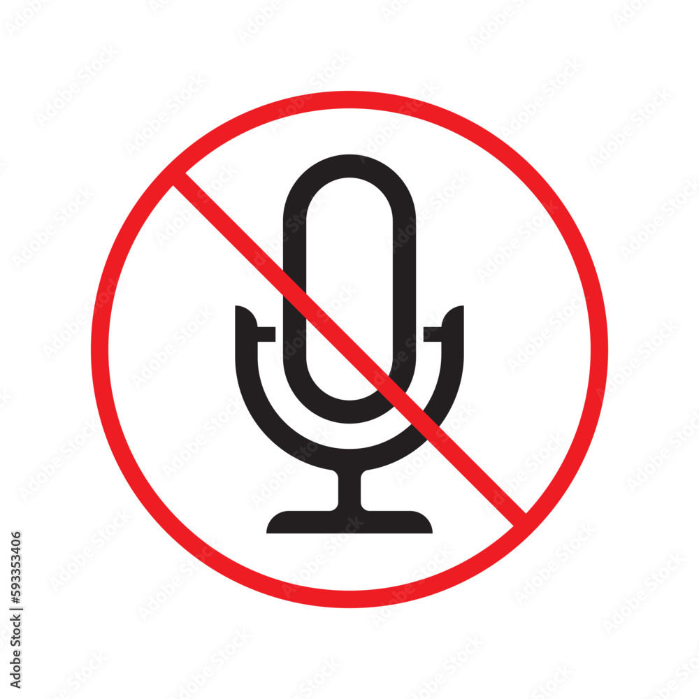 Forbidden microphone vector icon. Mic flat sign design. No mic ...