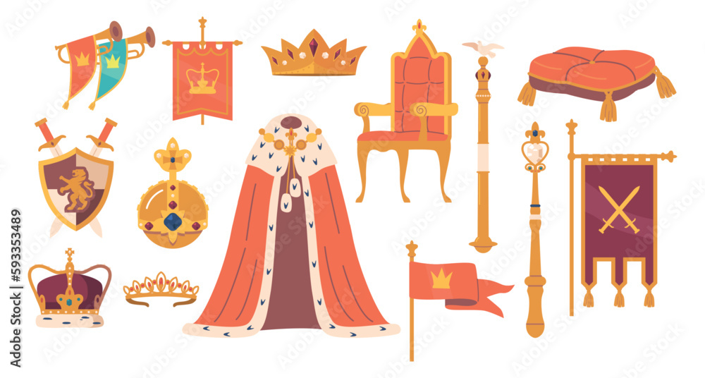King or Queen Coronation Set Depicts Opulent Attributes Such As ...