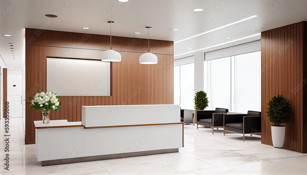 modern reception area, lobby area interior design with counter, ai ...