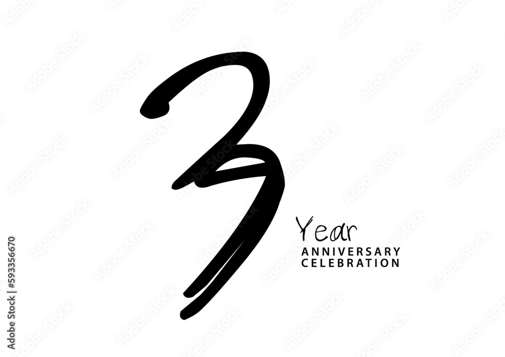 3 year anniversary celebration black color logotype vector, 3 number ...