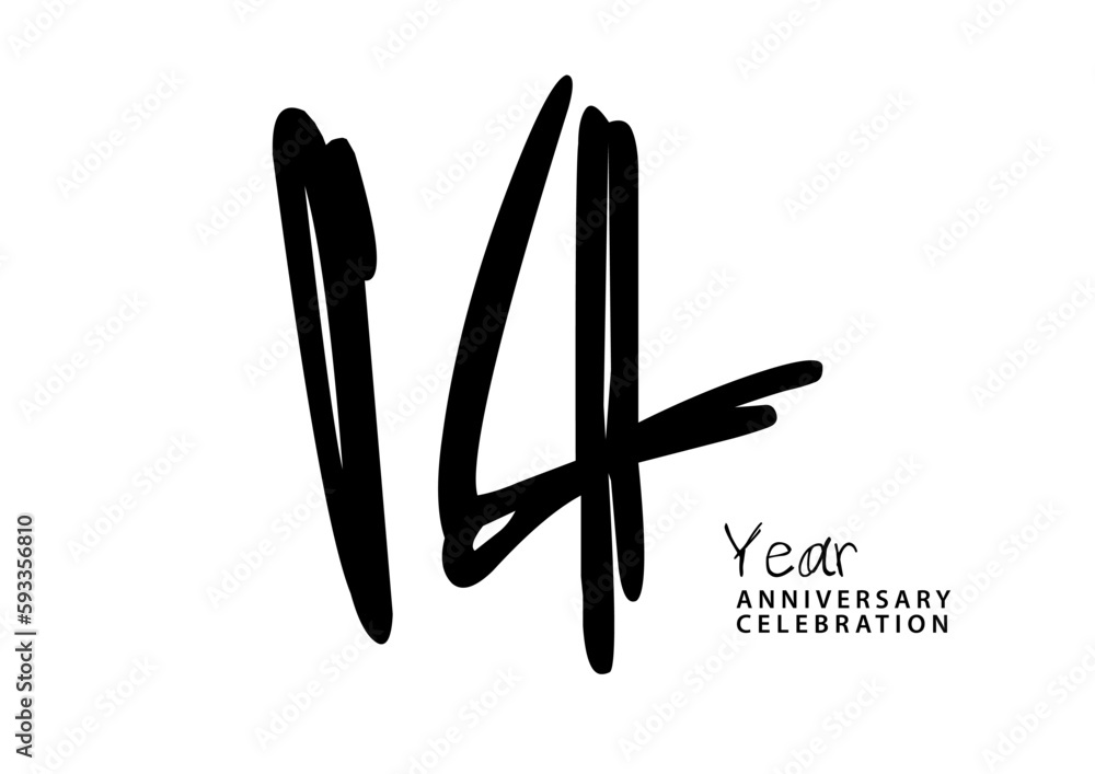14 year anniversary celebration black color logotype vector, 14 number ...