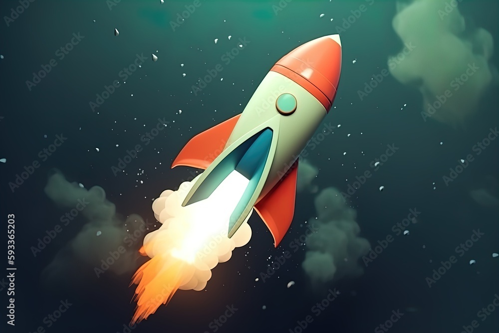 Cartoon style rocket taking off. Stock Illustration | Adobe Stock