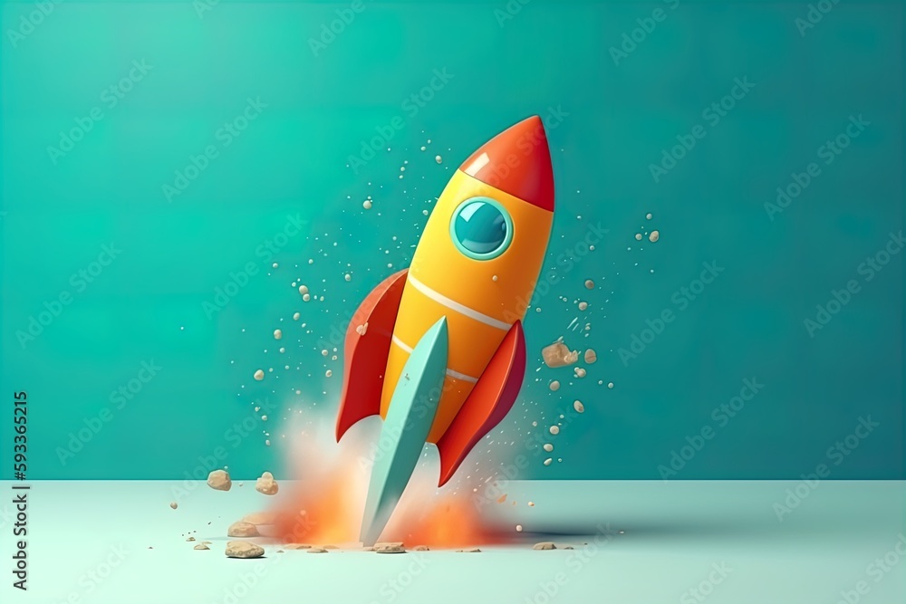 Cartoon style rocket taking off. Stock Illustration | Adobe Stock