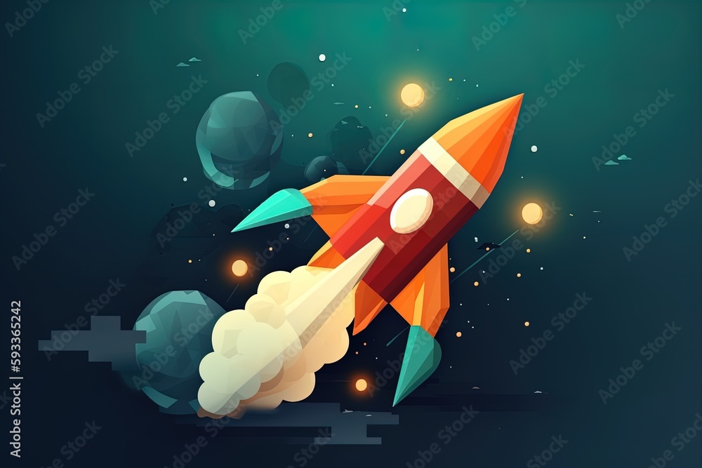 Cartoon style rocket taking off. Stock Illustration | Adobe Stock