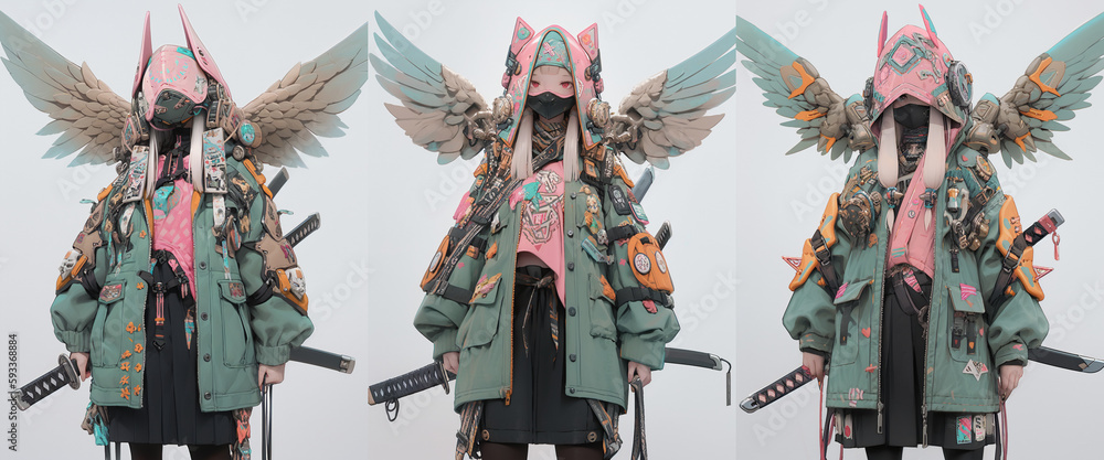 Portraits of a angel characters. Anime style illustration on a colorful ...